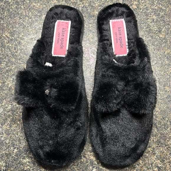 kate spade | Shoes | Kate Spade Black Fuzzy Slippers | Poshmark